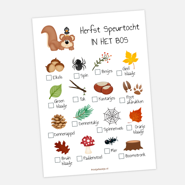 Herfst speurtocht voor in het bos - Print je Feestje