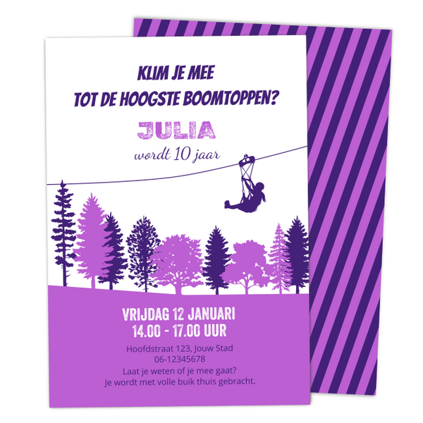 Uitnodiging Kinderfeestje klimbos Meisje - Print je Feestje